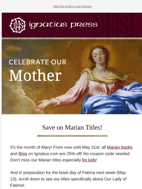 Ignatius Press: Save 25% on all Marian titles this month! | Milled