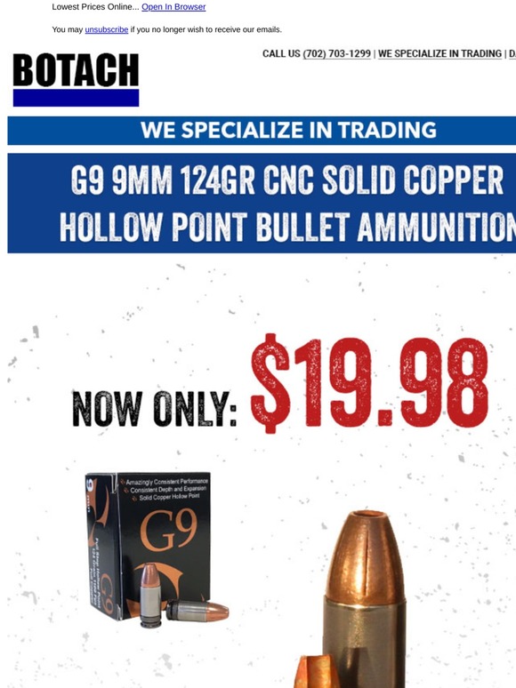 Botach Tactical: G9 9mm 124gr CNC Solid Copper Hollow Point Bullet ...