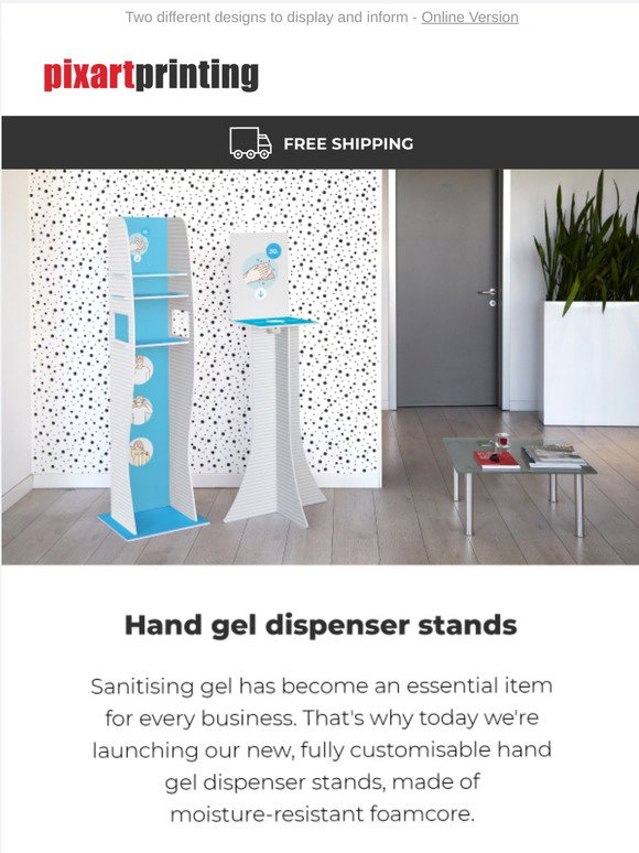Pixartprinting: Discover our new hand gel dispenser stands | Milled