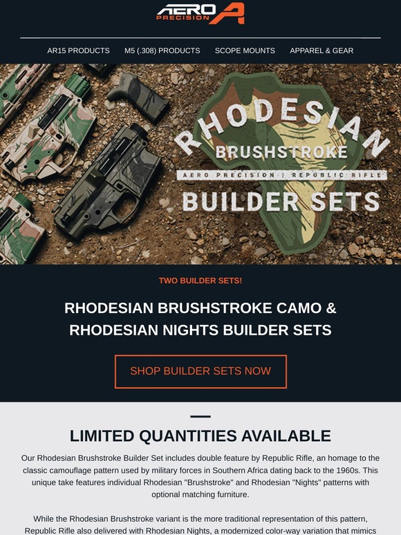 Aero Precision: Rhodesian Brushstroke Camo Builder Sets now available! | Milled