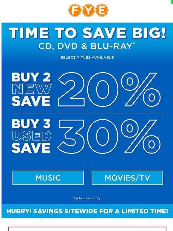 fye.com: Two Ways to Save on Movies & Music! | Milled