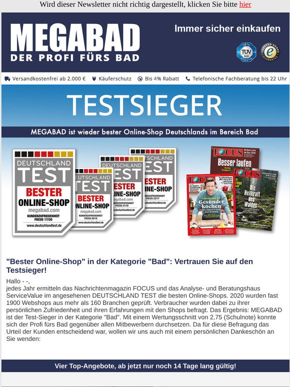 Megabad: MEGABAD als "Bester Online-Shop" ausgezeichnet! | Milled