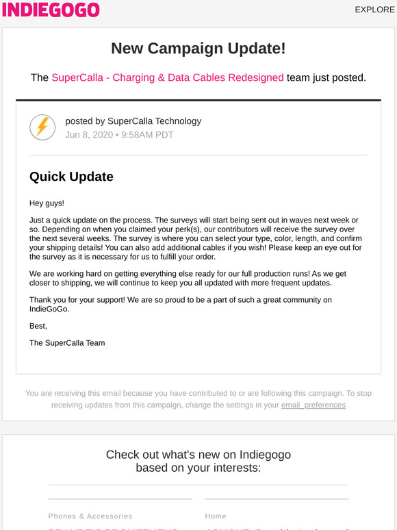 Indiegogo: 📢 Update #2 from SuperCalla - Charging & Data Cables ...