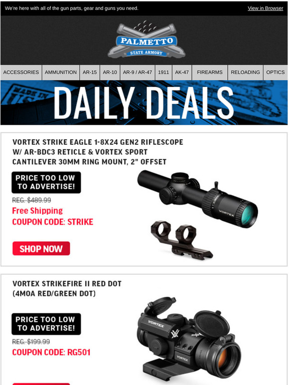 Palmetto State Armory: Vortex 1-8 Strike Eagle Scope & Cantilever Mount ...