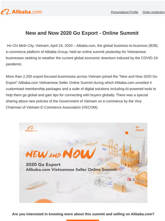 Alibaba: New and Now 2020 Go Export" Alibaba.com Online Summit | Milled