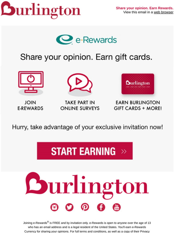 Burlington: 📧 Re: Your invitation to e-Rewards | Milled