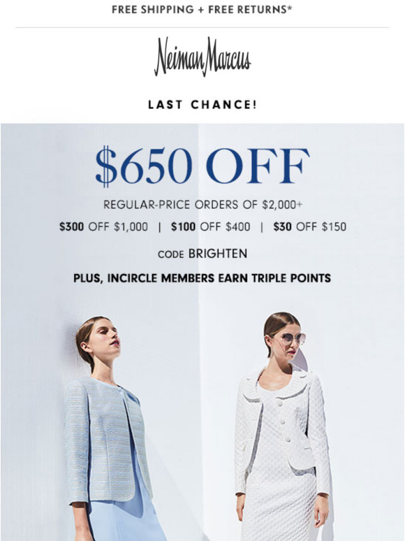 Neiman Marcus: Last chance for up to $650 off + Triple Points for ...