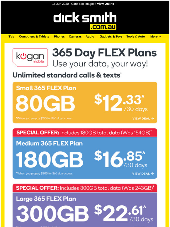 Dick Smith: MORE DATA on Medium & Large 365 Day Kogan Mobile Flex Plans ...