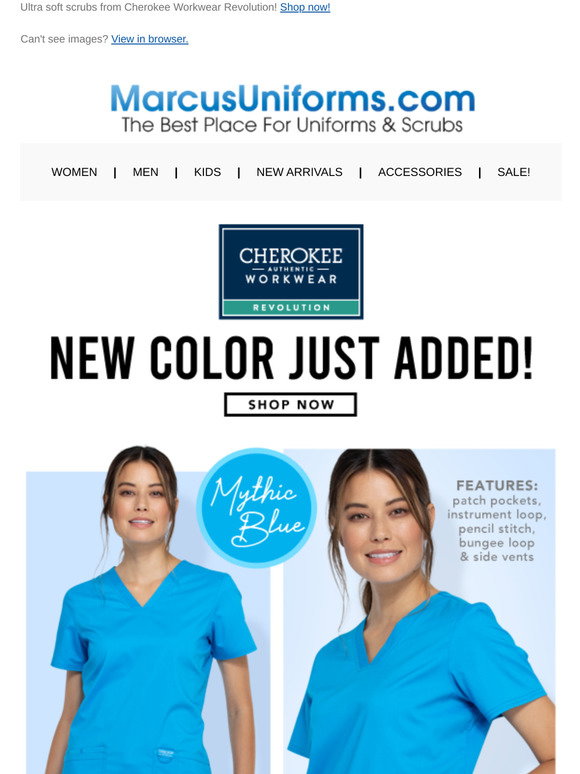 Marcus Uniforms: New Summer Color: Mythic Blue! | Milled