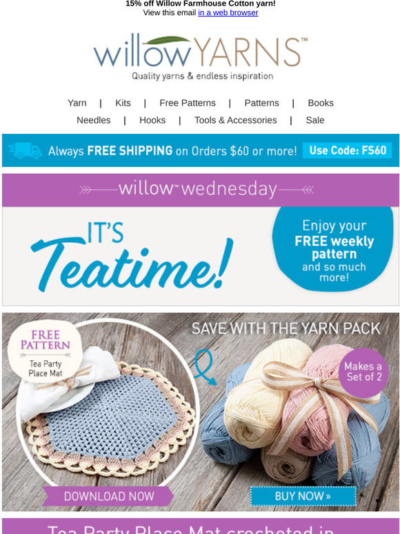 Willow Yarns: Host a tea party with this week's FREE pattern! | Milled
