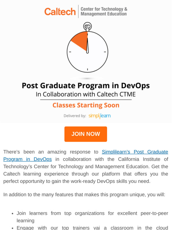 Simplilearn: Time Is Running Out | PGP in DevOps in Collaboration With Caltech CTME | Milled