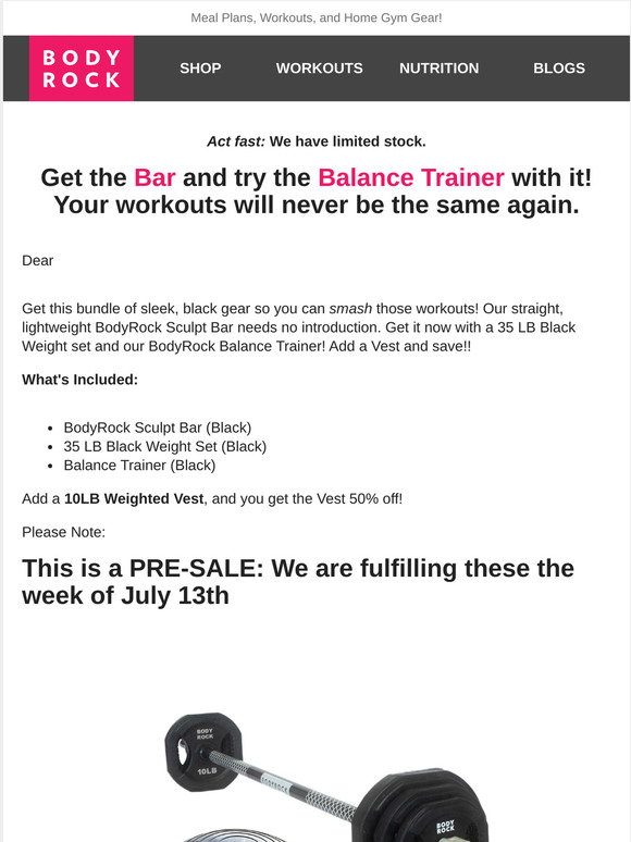 BodyRock: Get the Bar, Weights & Balance Trainer! [PRE-SALE] | Milled