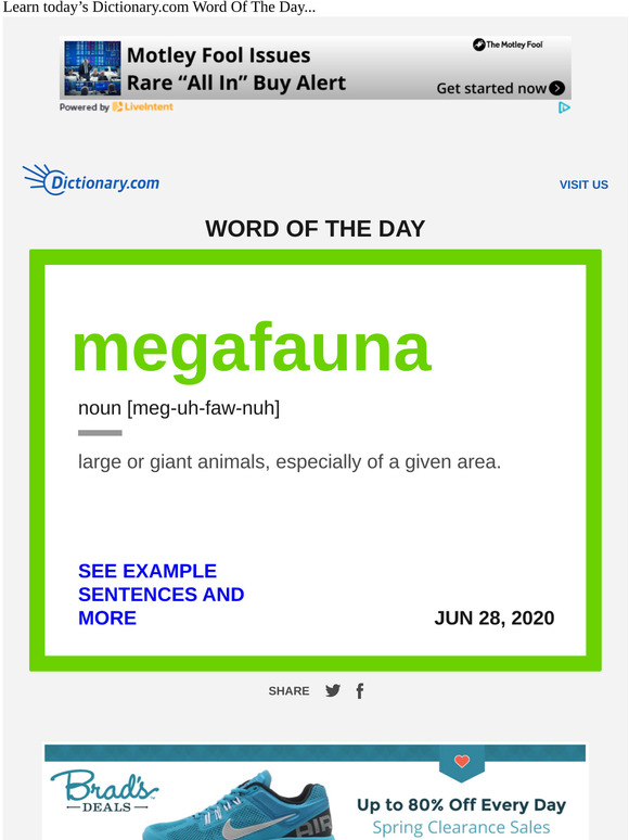 Dictionary.com: megafauna | Word of the Day | Milled