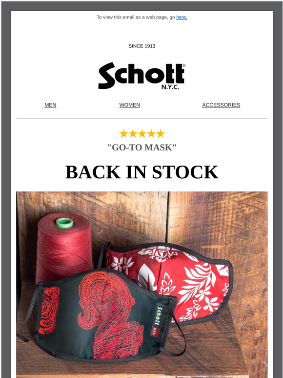 Schott NYC: BACK IN STOCK Made in the U.S.A. Masks from Schott NYC | Milled