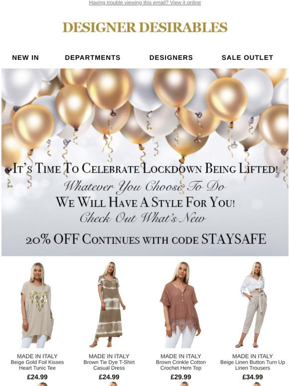 Designer Desirables: It's Time To Celebrate Lockdown Being Lifted 🎉🎉🎉🎉🎉 ...
