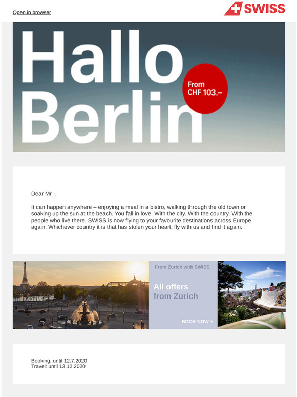 Swiss International Air Lines: Rediscover your favourite destinations ...