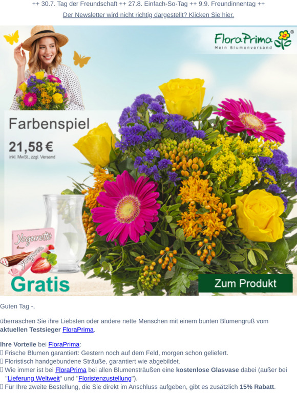Flora Prima: Herrlich bunte Sommer-Blumengrüße. Jetzt ab 18,64 mit Gratis-Geschenken verschicken ...