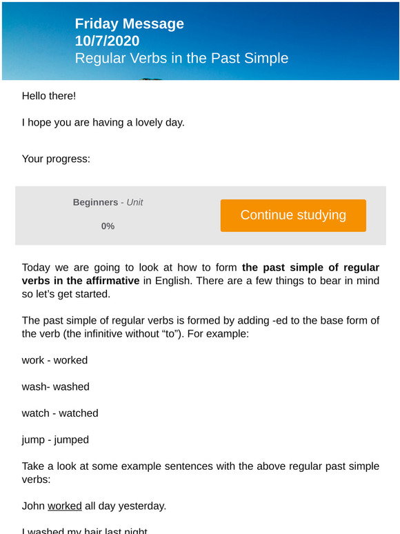 ABA English: Friday Message: Past Simple and Regular Verbs | Milled
