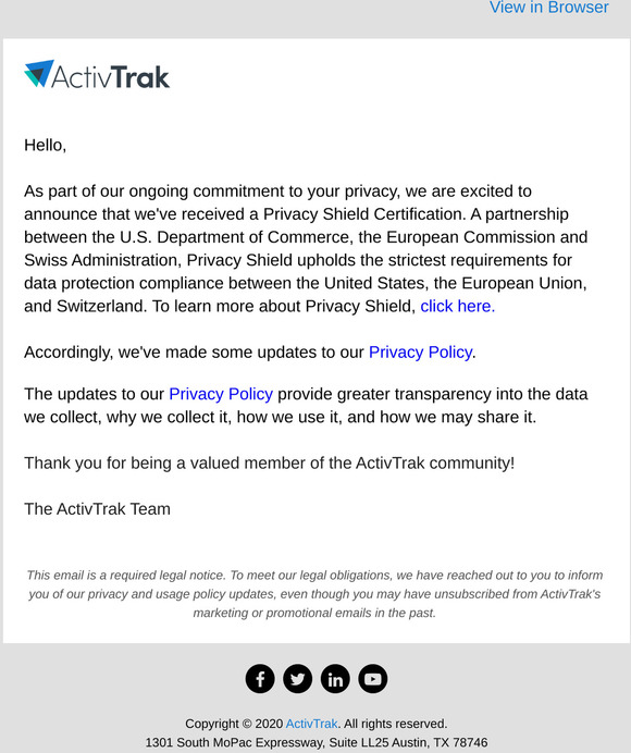 ActivTrak: Privacy Policy Updates & Privacy Shield Certification | Milled