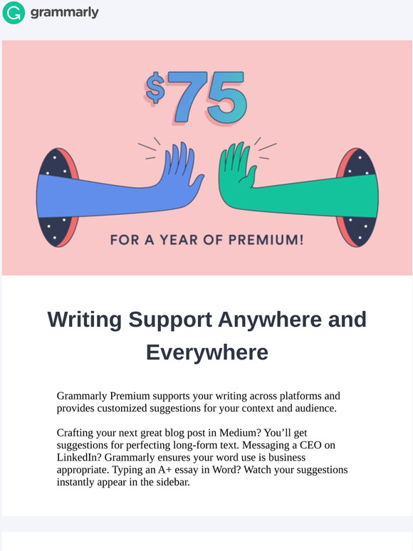 Grammarly: $75 Annual Sale! Save big when you upgrade to Premium | Milled