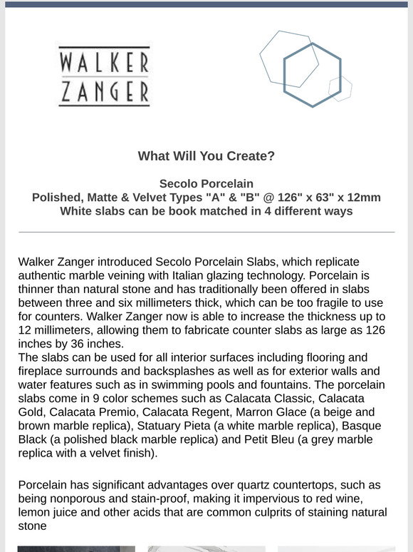Walker Zanger: Secolo Porcelain Slabs - All the elegance of Marble with ...