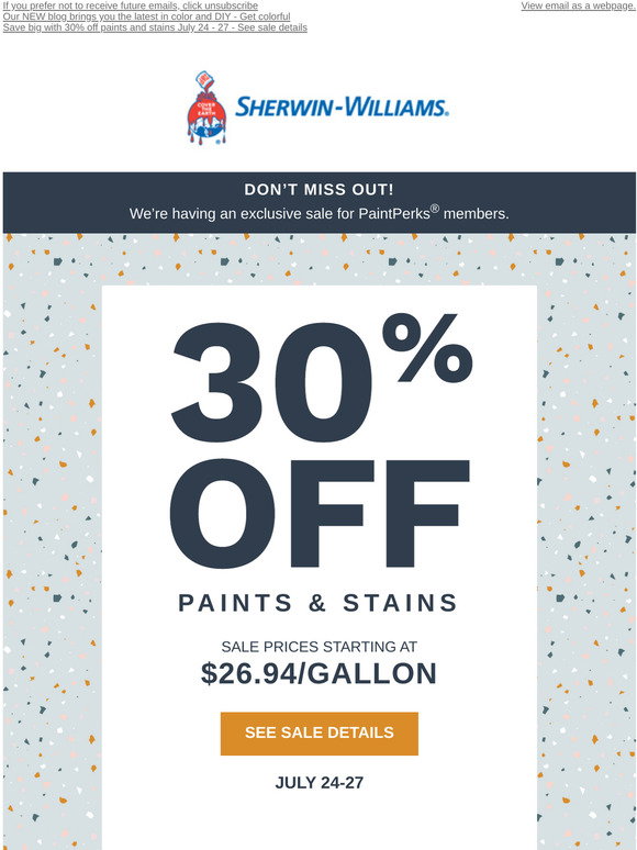 Sherwin-Williams: 📩 Inspiring picks... This email contains 30% off ...