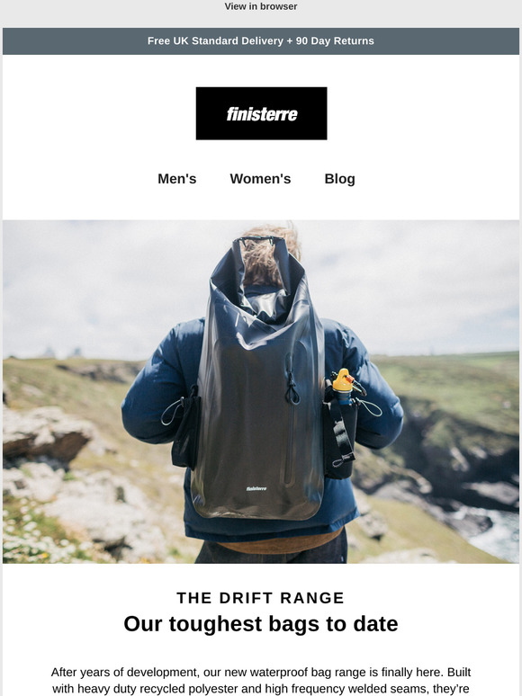 Finisterre: NEW Waterproof Bag Range | Milled