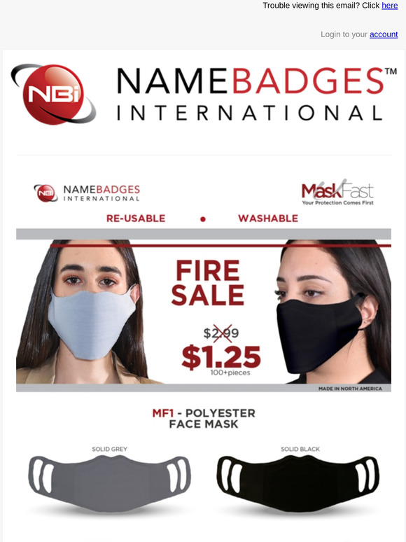 Name Badges International: FIRE SALE! $1.25 Face Mask! | Milled