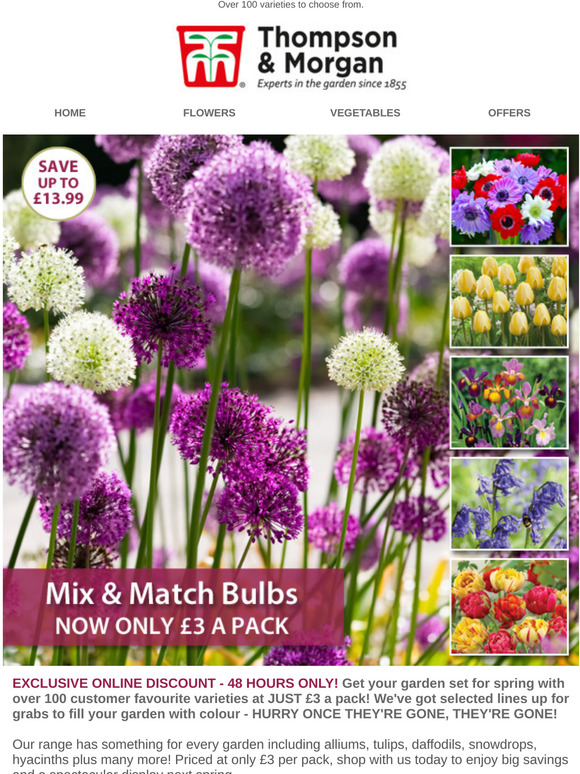 Thompson & Morgan: Only £3! Mix & Match Bulb Packs, over 100 to choose ...