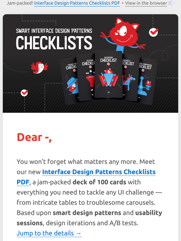 Smashing Magazine: Smart Interface Design Patterns Checklists (PDF ...