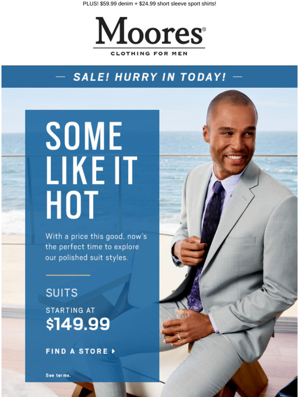 Moores Clothing: ENDS SOON! $119 sport coats + $149.99 suits, don’t ...