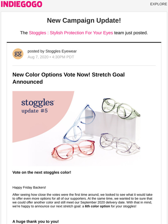 Indiegogo: 📢 Update #5 from Stoggles : Stylish Protection For Your Eyes ...