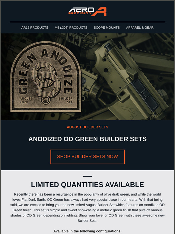 Aero Precision: Anodized OD Green Builder Sets now available! | Milled