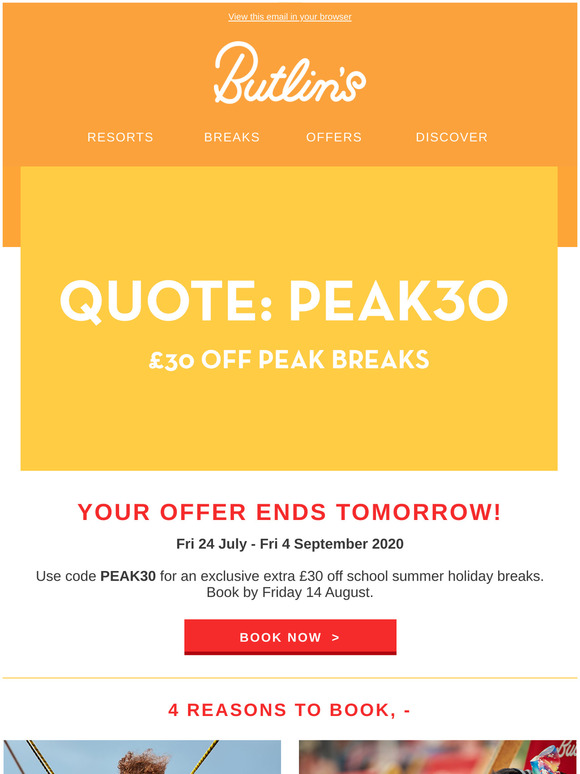 Butlins: 😱 Your offer ends tomorrow, - | Milled