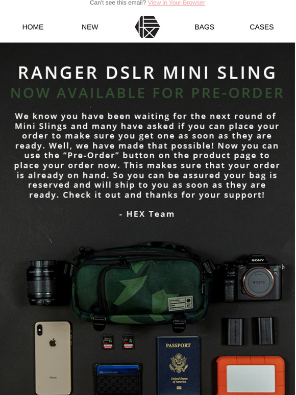 HEX: Ranger DSLR Mini Sling - Available For Pre-Order NOW! | Milled