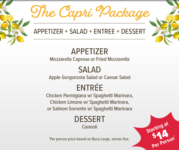 Buca Di Beppo: Introducing our NEW Capri Package, Hand-Picked by Dorit ...