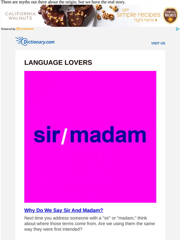 Dictionary.com: Why Do We Say Sir And Madam? | Milled