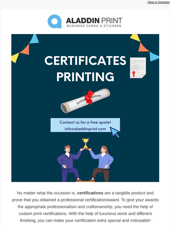 Aladdin Print: Custom Certificate Printing Available 📜 | Milled