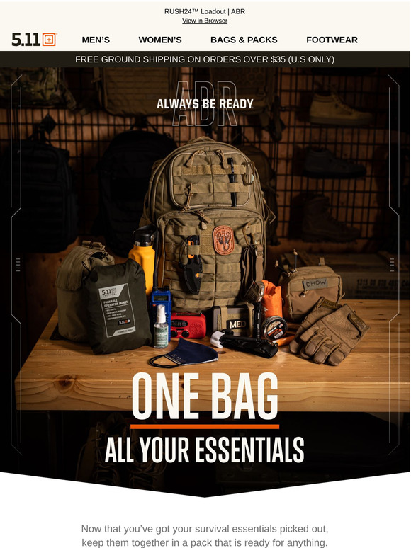 5.11 Tactical: RUSH go bag load-out – Always be ready! | Milled