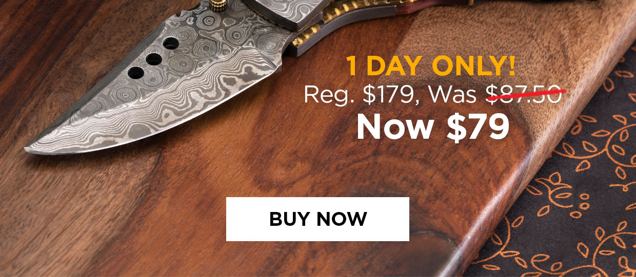 Stauer: TODAY ONLY! — Damascus Curva Folding Knife w/ FREE Sheath | $5 ...