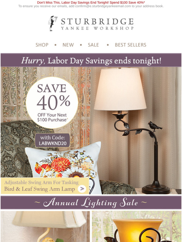 Sturbridge Yankee Workshop: Labor Day Weekend Savings Event Ends Today ...