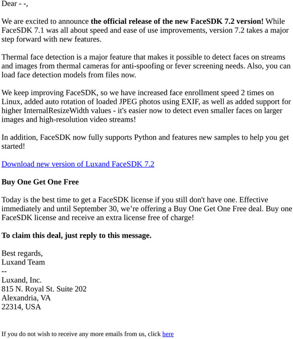 Luxand: --Luxand FaceSDK 7.2: Thermal Face Detection, Major Improvements and 2-for-1 Deal | Milled