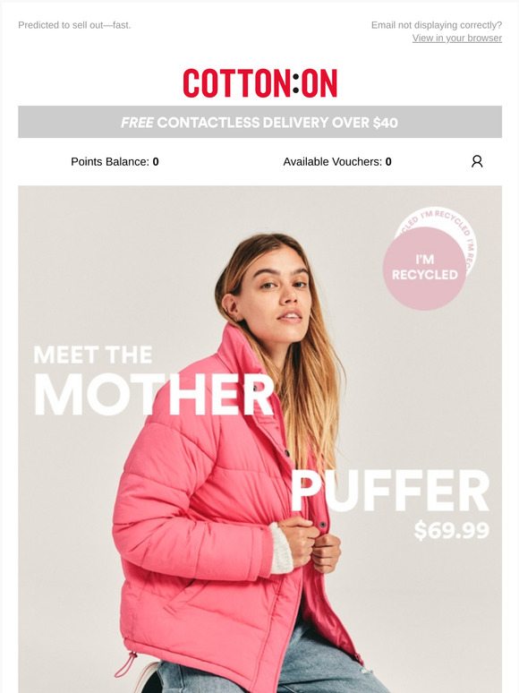 Cotton On: Introducing the Mother Puffer ♻️ It's recycled! | Milled