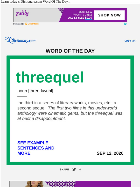 Dictionary.com: threequel | Word of the Day | Milled