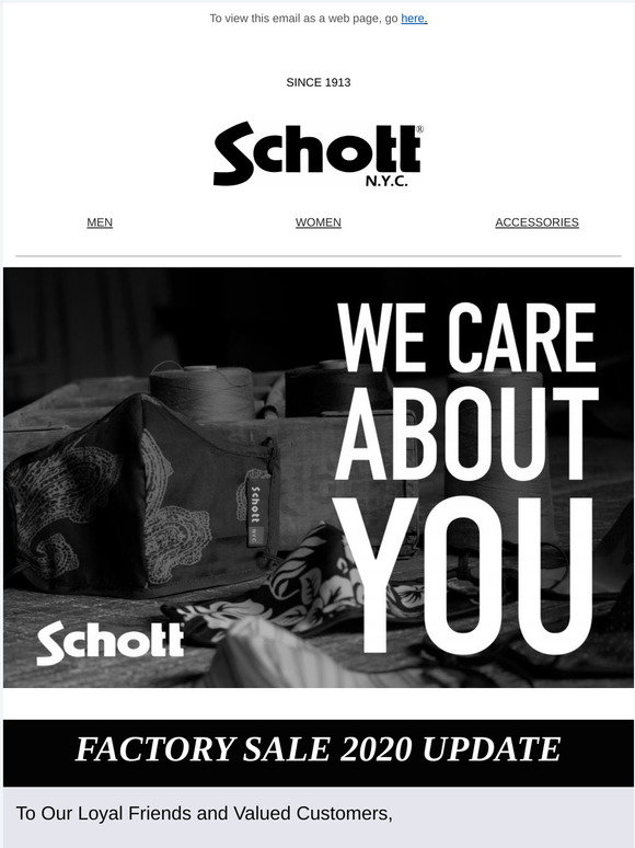 Schott NYC: Factory Sale 2020 Update: Your Response Requested | Milled