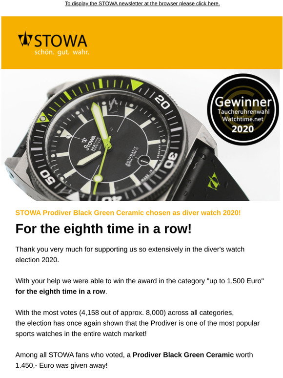 Stowa: STOWA Prodiver Black Green Ceramic wins diver watch election ...