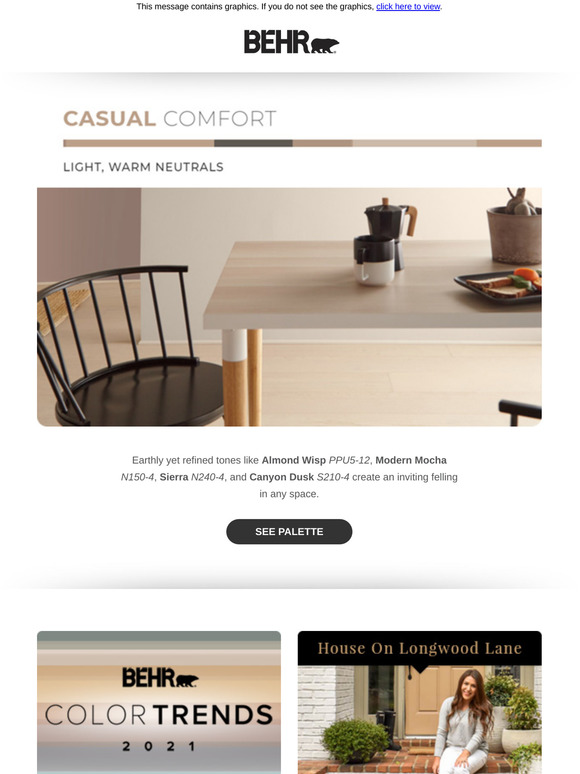 Behr: Light, Warm Neutrals from the Casual Comfort Palette | Milled