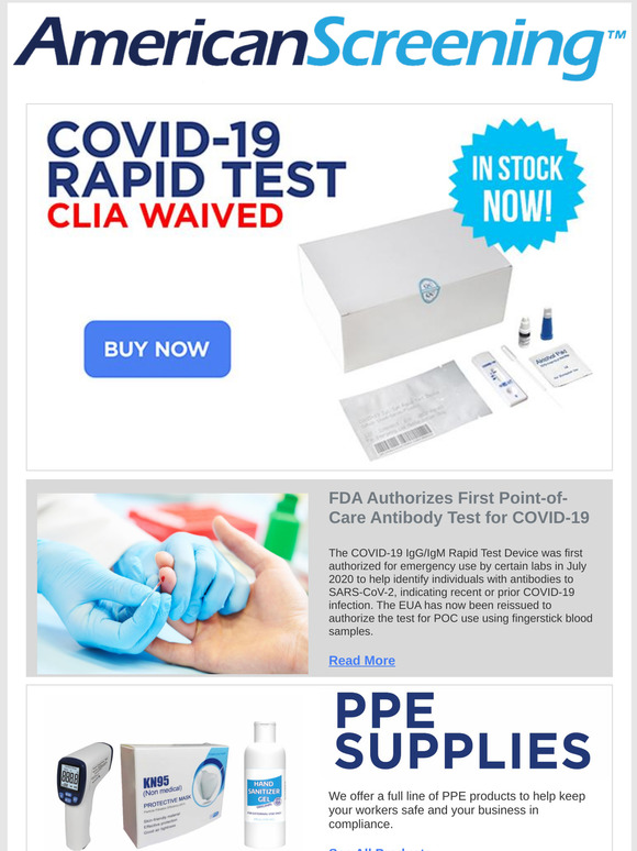 American Screening: CLIA Waived COVID-19 Rapid Test In Stock Now! | Milled