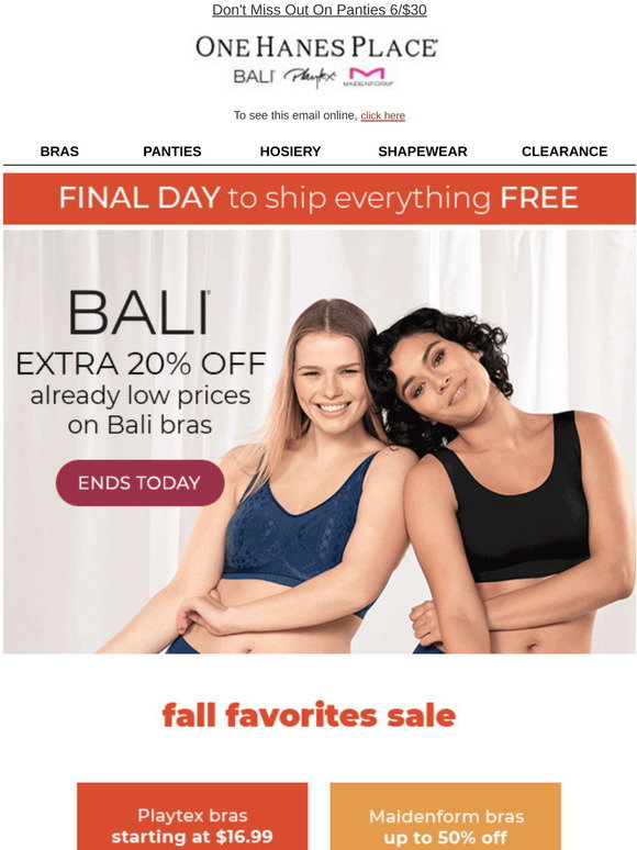 Hanes: Last Day For An Extra 20% Off Bali Bras & Free Ship | Milled