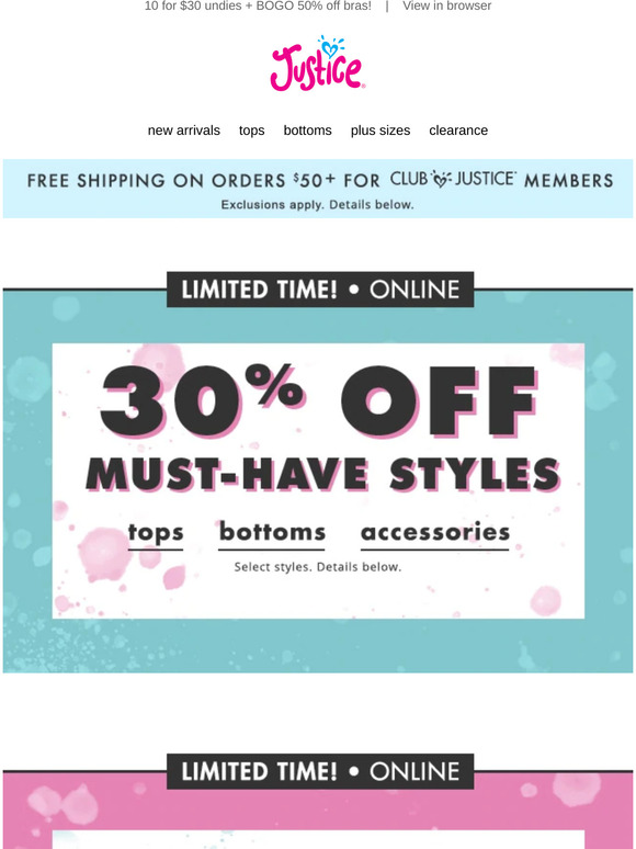 Justice: 30% off must-have styles for a limited time! | Milled